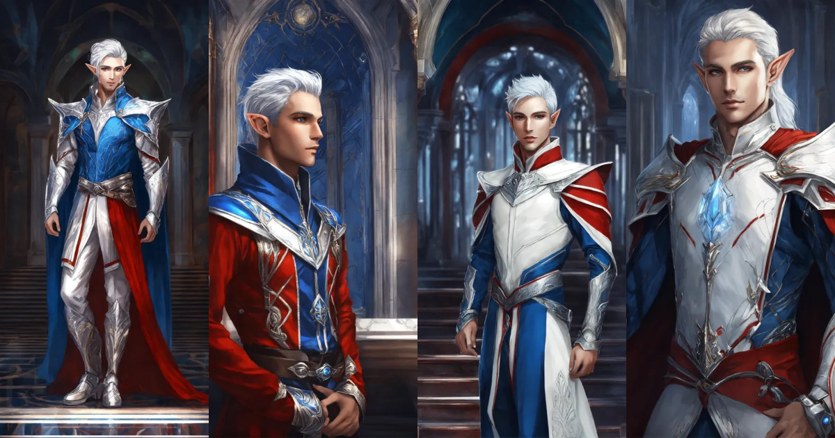 Lexica - Drawing of an elf, royalty, sci fi, cybernetic, white and red ...