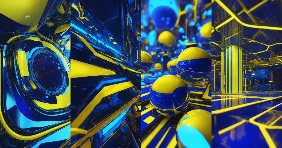 Lexica - Vivid tones of blue and yellow, glassy surface, blue and ...