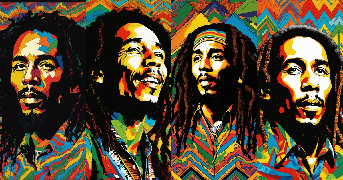 Lexica - Bob Marley, multi coloured, abstract, black and white chevron ...