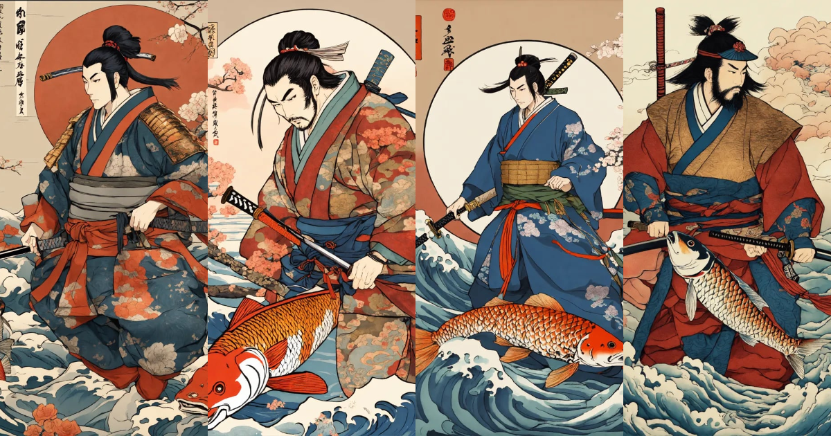 Lexica - There is a samurai with a fish and a sword on a white ...
