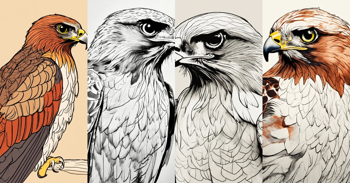 Lexica - Beautiful detailed red-tailed hawk portrait, one line drawing ...
