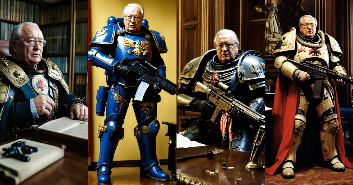 Lexica - Jean-Marie Le Pen in his president office, wearing a Warhammer ...