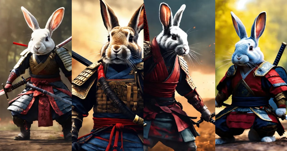 Lexica - Rabbit samurai. Battlefield. Hyper realistic.