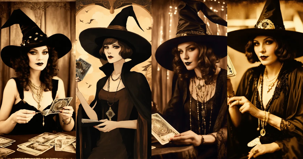 Lexica - 1920'S fantasy art flapper Witch wearing a witches black hat ...