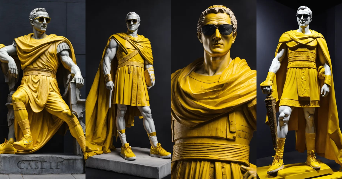 Lexica - Statue of Julius Caesar in glorious pose with yellow clothing ...