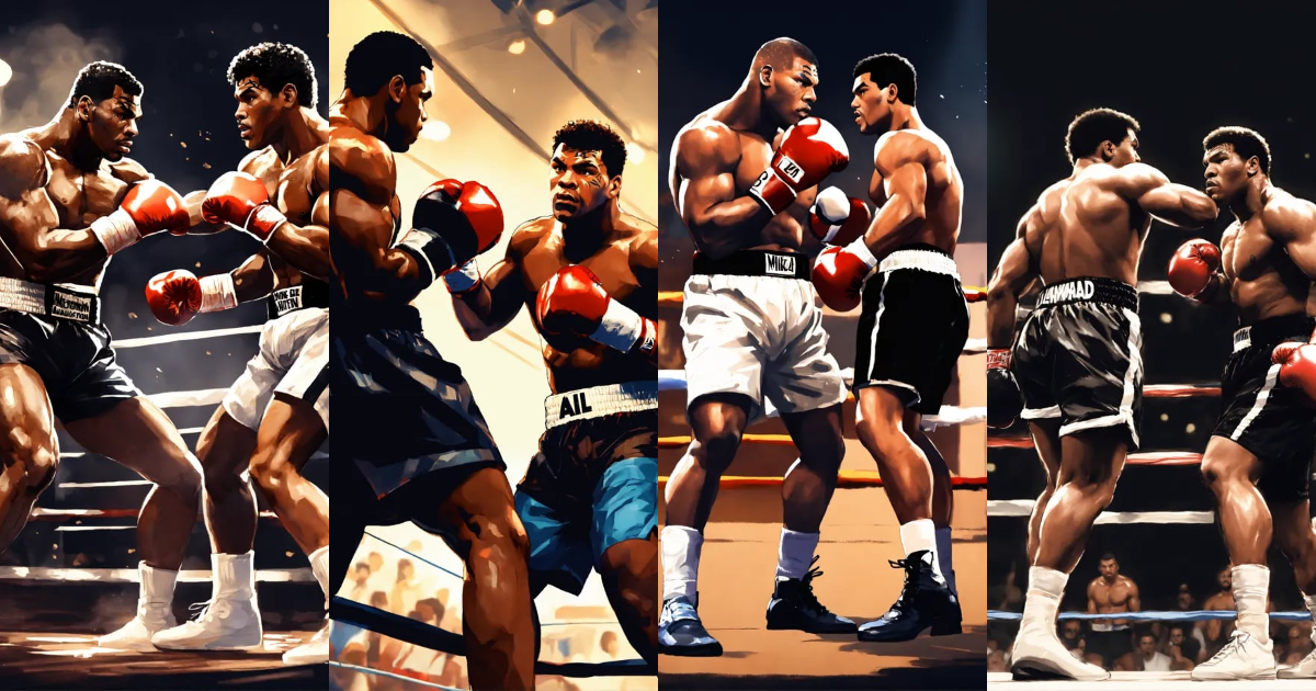 Lexica - Two boxers fighting. ultra define Mike Tyson with black shorts ...