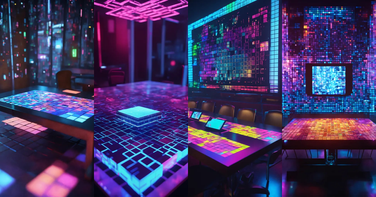 Lexica - Hologram of pixel squares above the table, cyberpunk style ...
