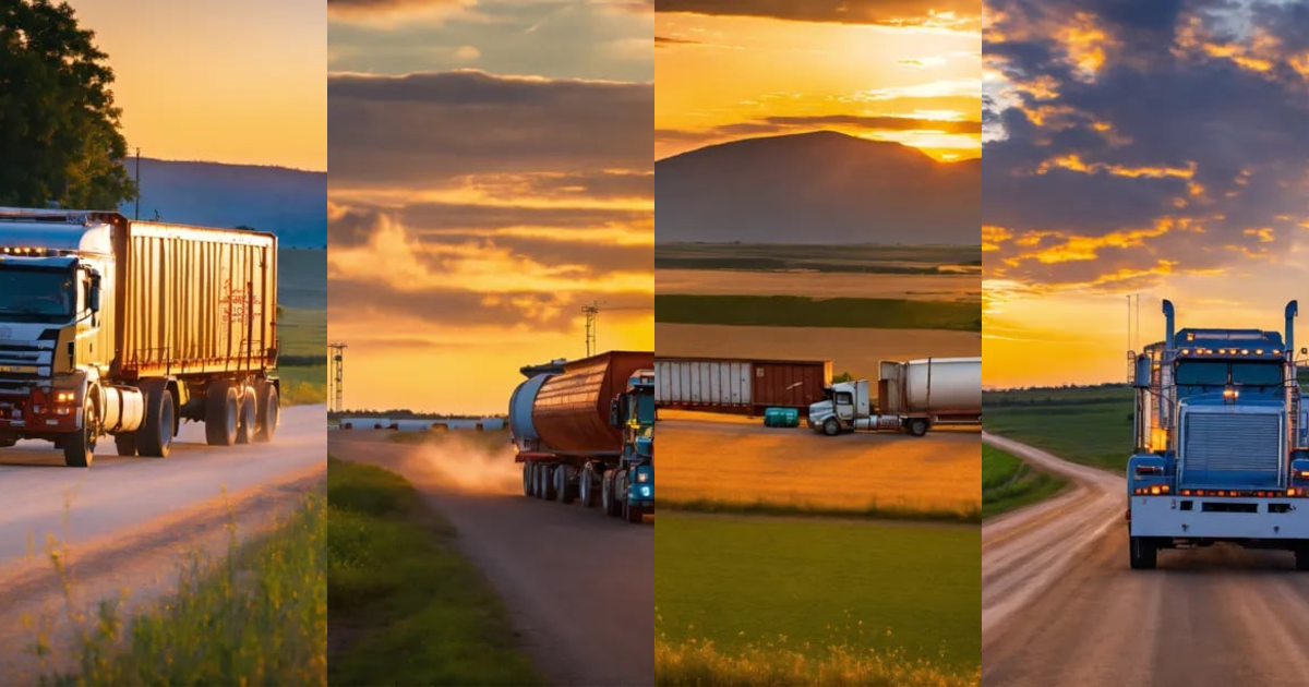 Lexica - Grain truck on a rural road near border checkpoint at sunset ...