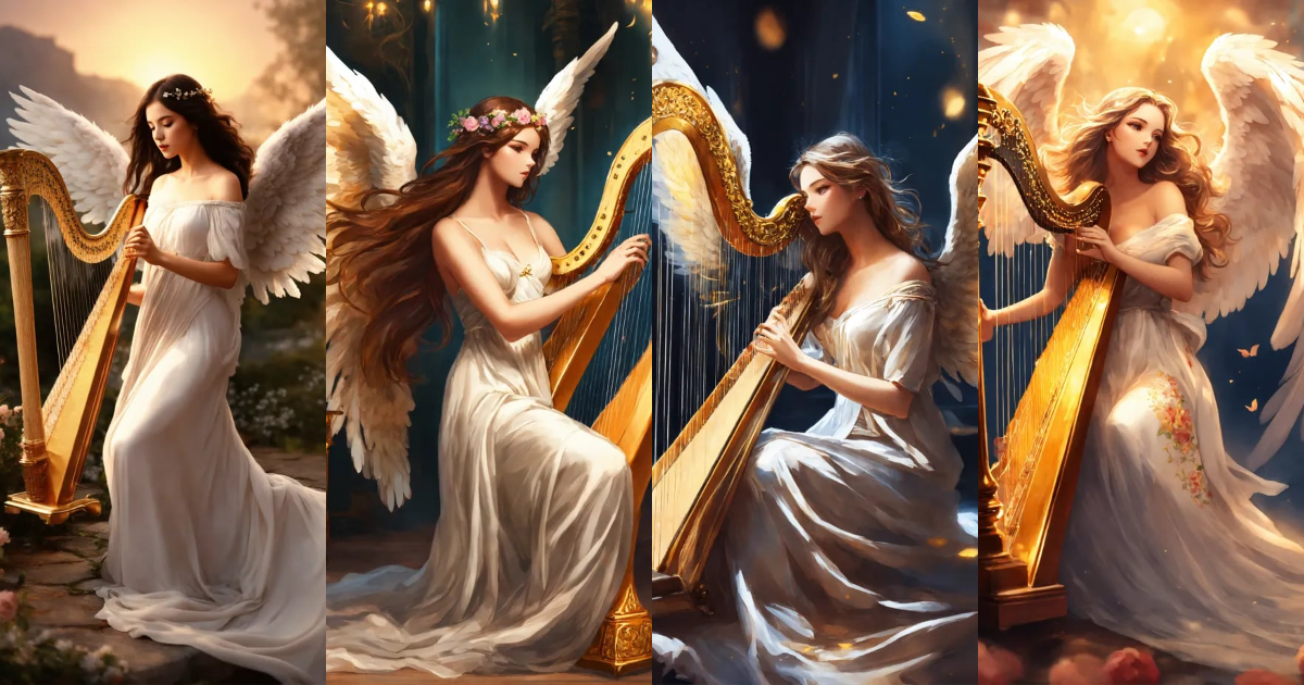Lexica - Angel with beautiful wings, dressed in movement, playing the ...