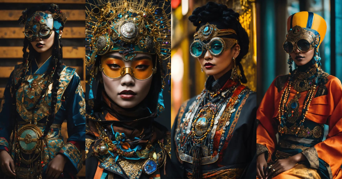 Lexica - Jeweled mask, solarpunk travaler, futuristic mongolian nomad ...
