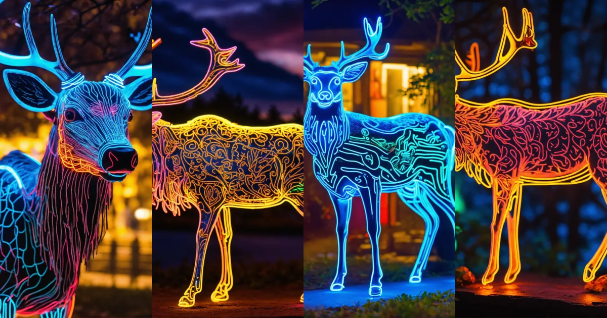 Lexica - A neon bioluminescent deer with antlers that is luminescent.