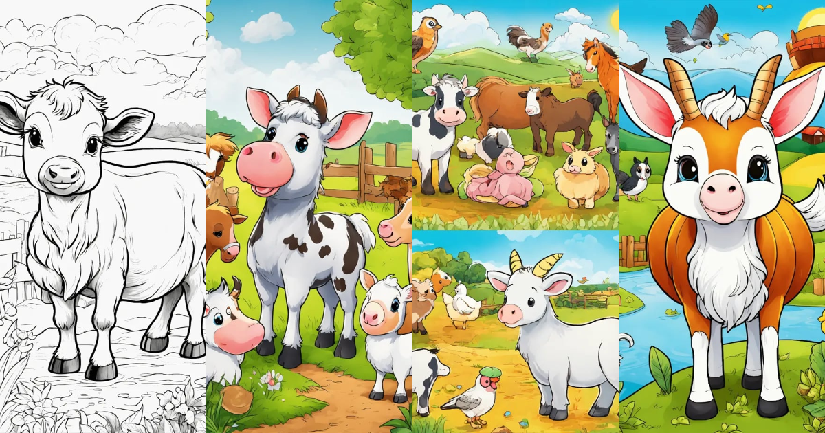 Lexica - Generate a cute FARM ANIMALS, super eye-catching illustration ...