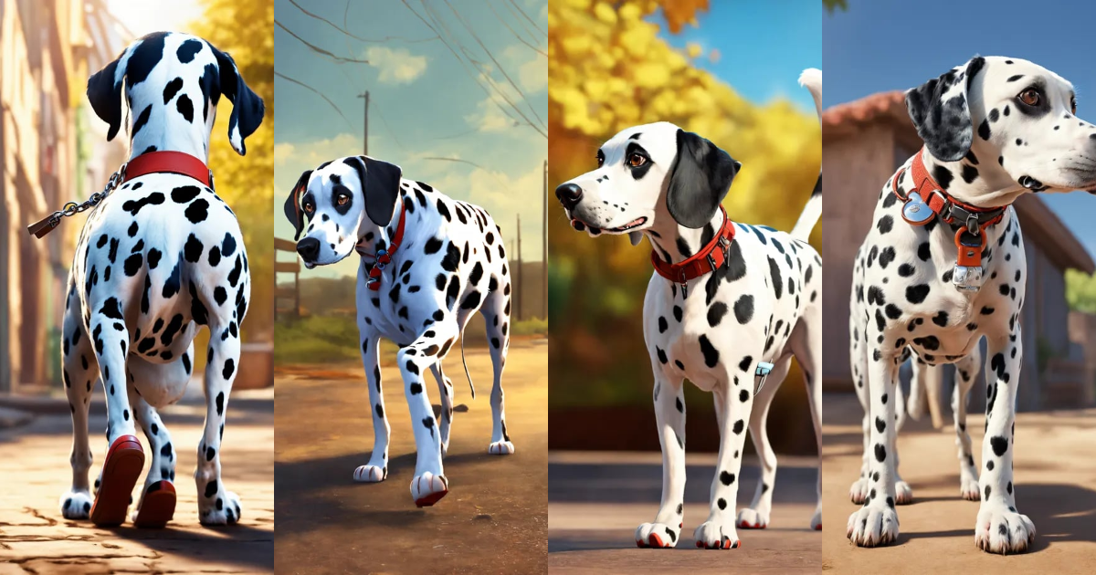 Lexica - Highly realistic view of the side of a walking dalmatian,Pixar ...