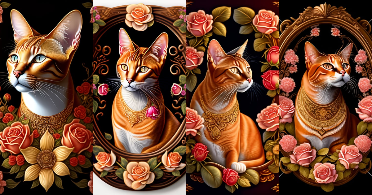 Lexica - Abyssinian cat with classical floral elements emanating from ...