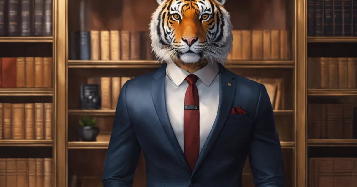 Lexica - Realistic Tiger in a business suit, Live streamer, Personal ...