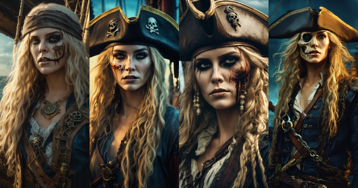 Lexica - Photorealistic, close up, beautiful savage pirate facing the ...