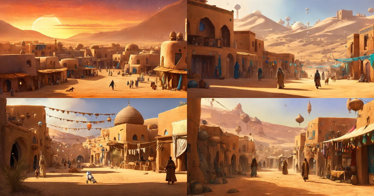 Lexica - Concept art of a large desert village town, jakku, desert ...