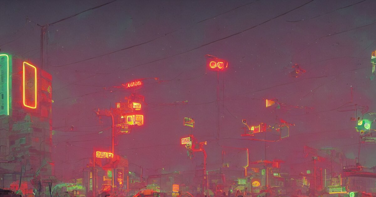 Lexica - Robots on the streets, bricked soviet buildings, neon lights ...