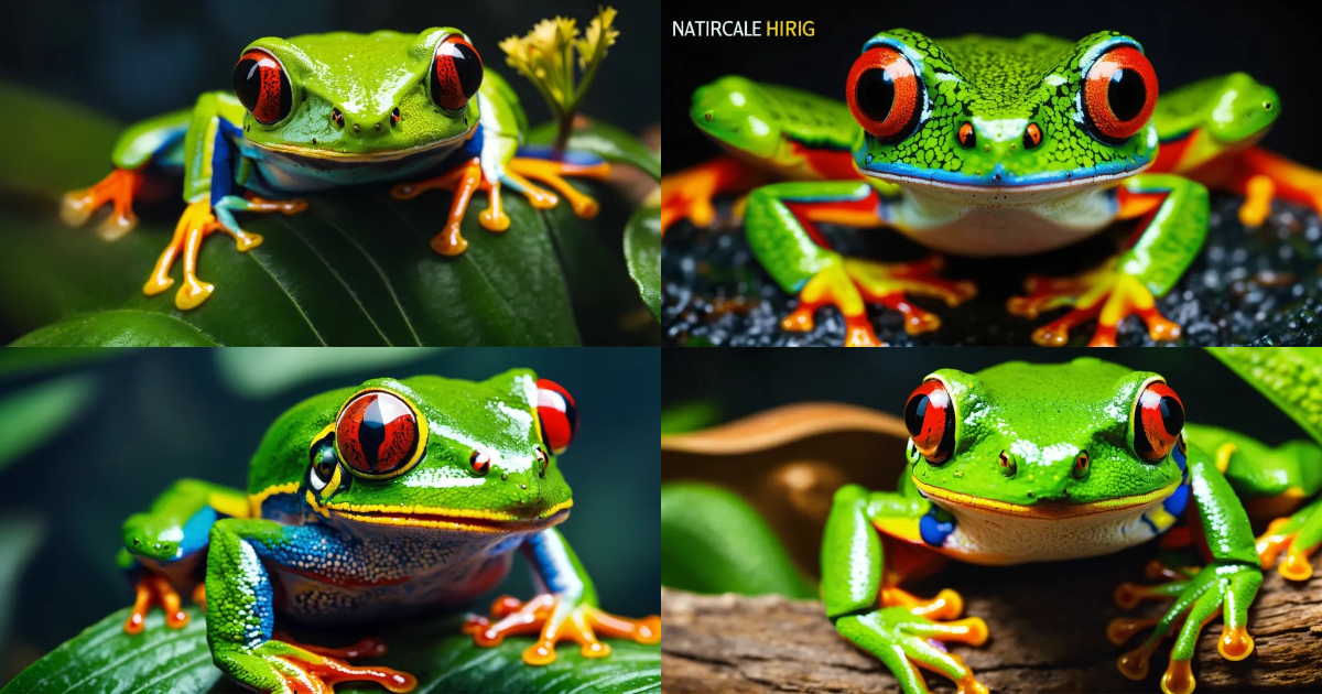 Lexica - Full view, a intricate detailed centered red-eyed tree frog ...