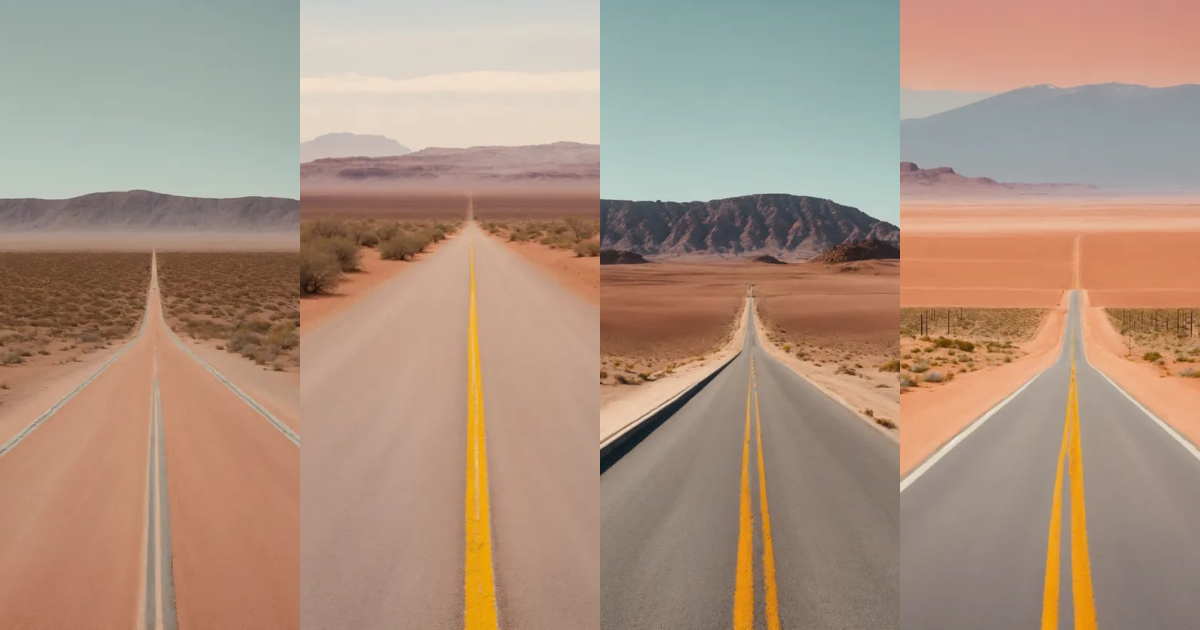 Lexica - A light grey road in a dessert, Wes Anderson Colour
