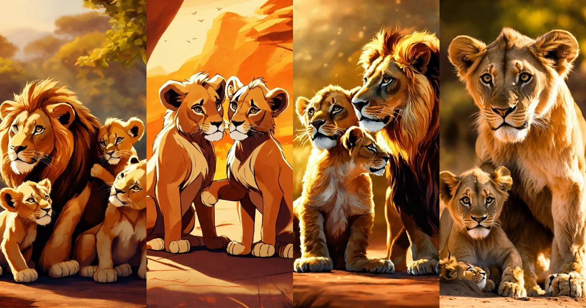 Lexica - 4 baby lions playing wrestling being supervised by their ...