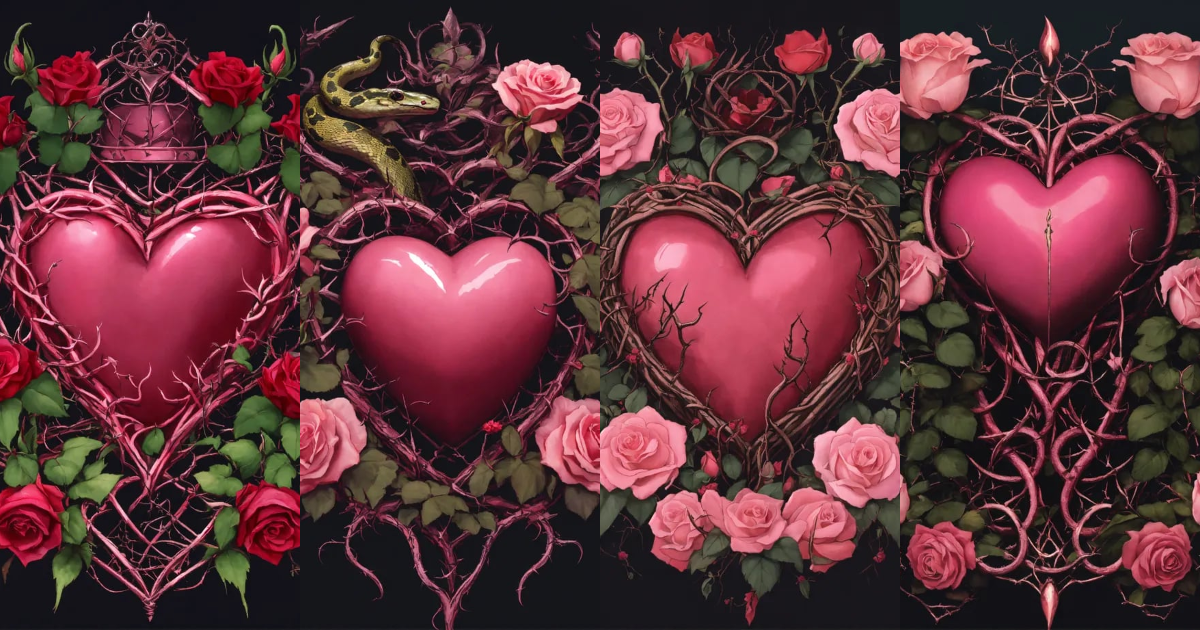 Lexica - Dark pink heart with thorns surrounding and growing out of it ...