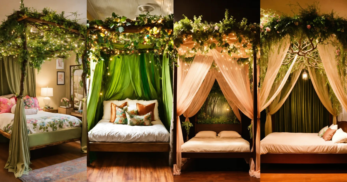 Lexica - Create an over-the-top elegant enchanted forest canopy bed ...