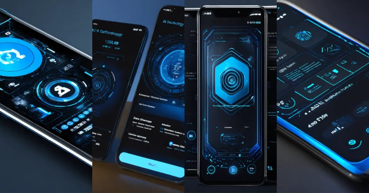 Lexica - AI technology phone ux/ui black blue