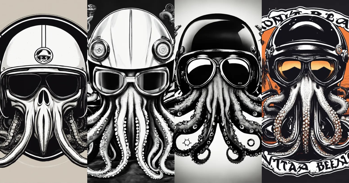 Lexica - T-shirt LOGO design of "MONTABEACH" octopus with motorcycle ...