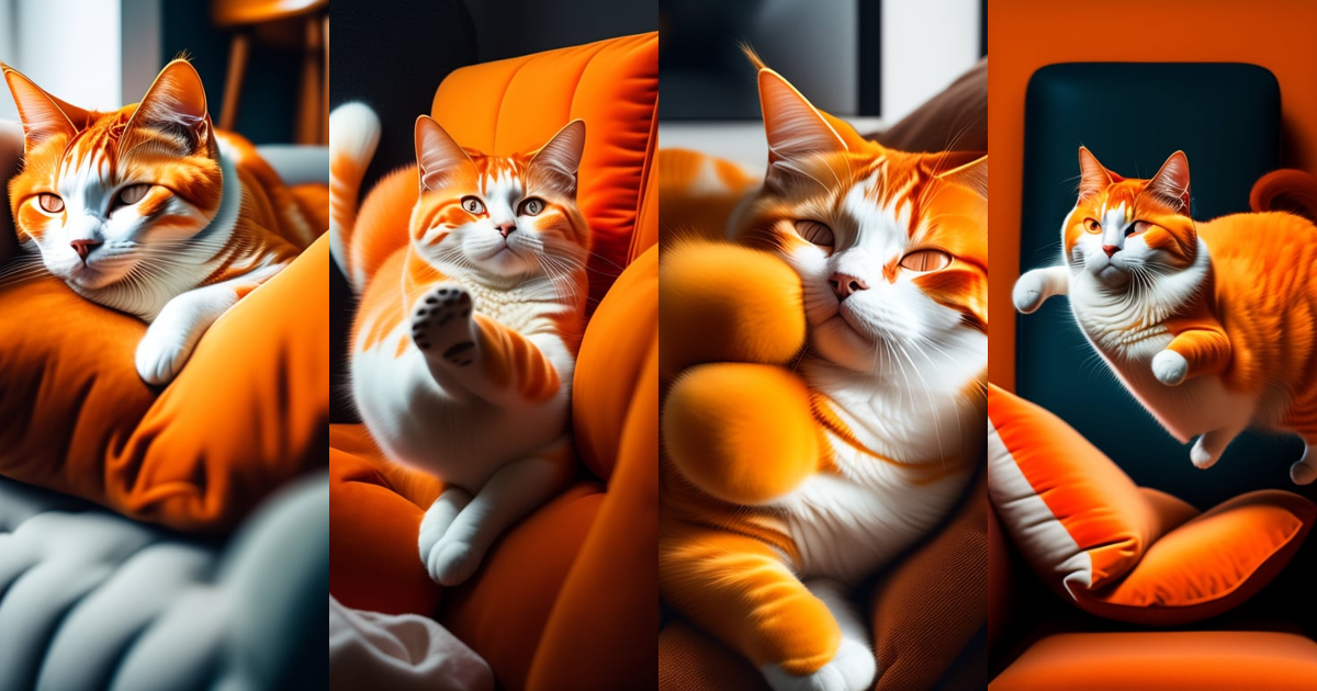 Lexica - Portrait of a orange and white cat sleeping on a couch flying ...