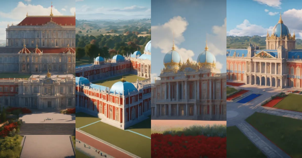 Lexica - Full image of a massive royal palace with light blue and red ...