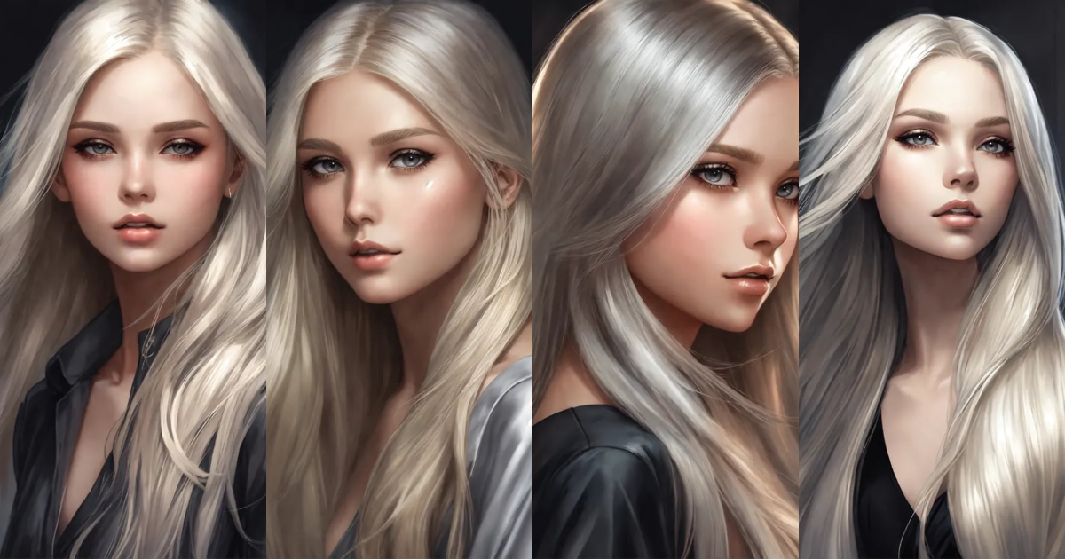 Lexica - Beautiful platinum grey blond young tween 2d drawing. Petite ...