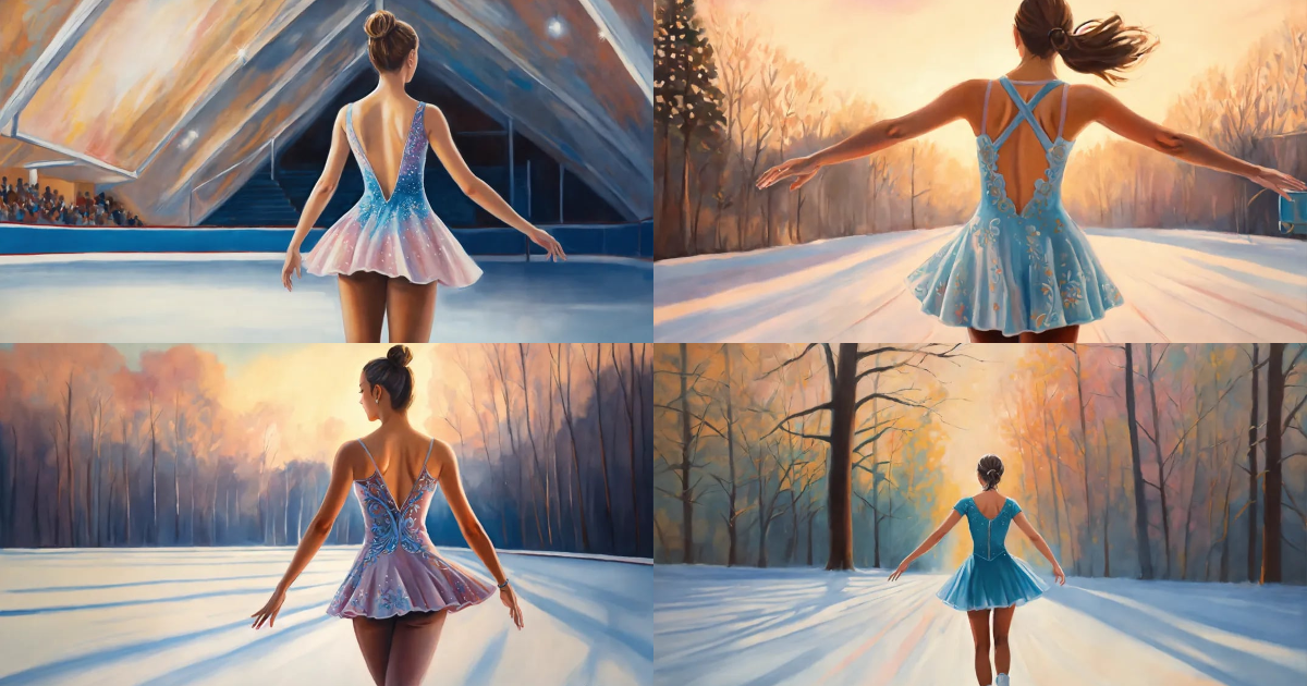Lexica - Acrylic painting of a young female figure skater from the back ...