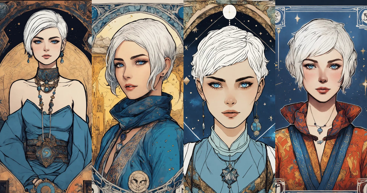 Lexica - A tarot card of an impish and young woman with short white ...