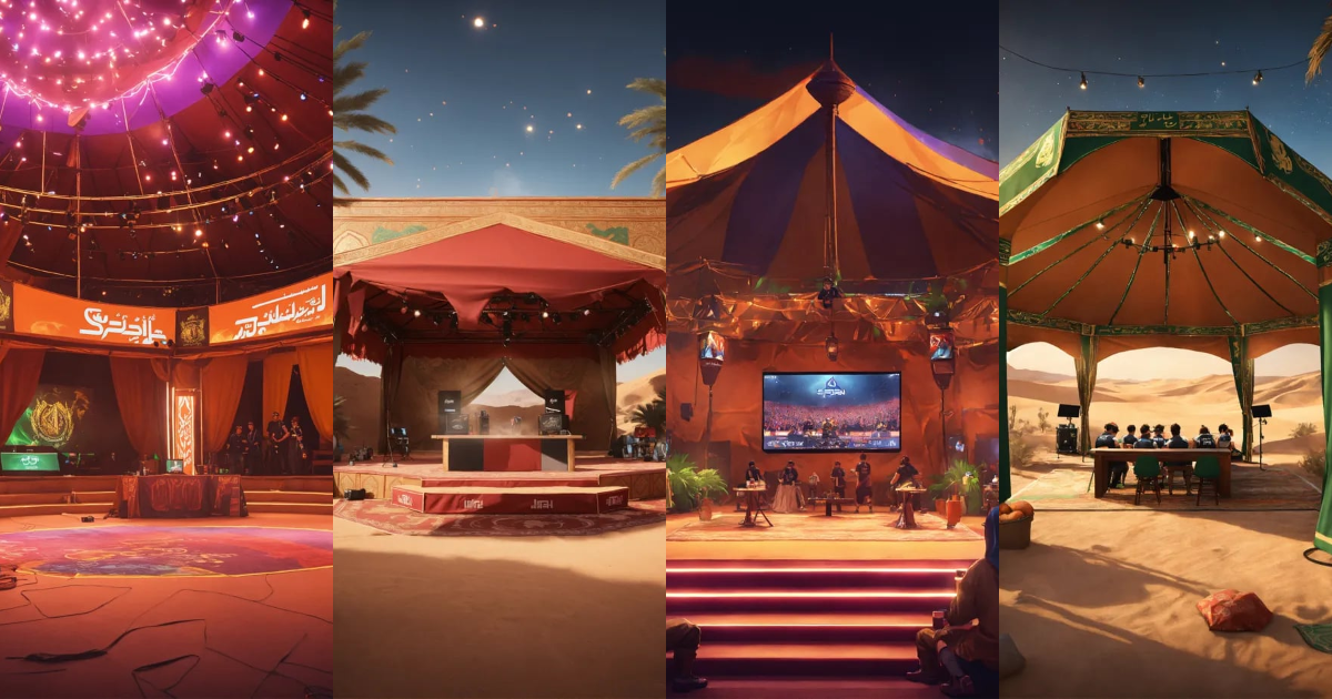 Lexica - Generate an image of a small esports venue's desert tent style ...