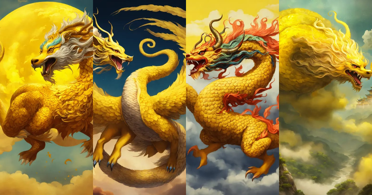 Lexica - Haetae, a korean mythical creature, above yellow cloud.