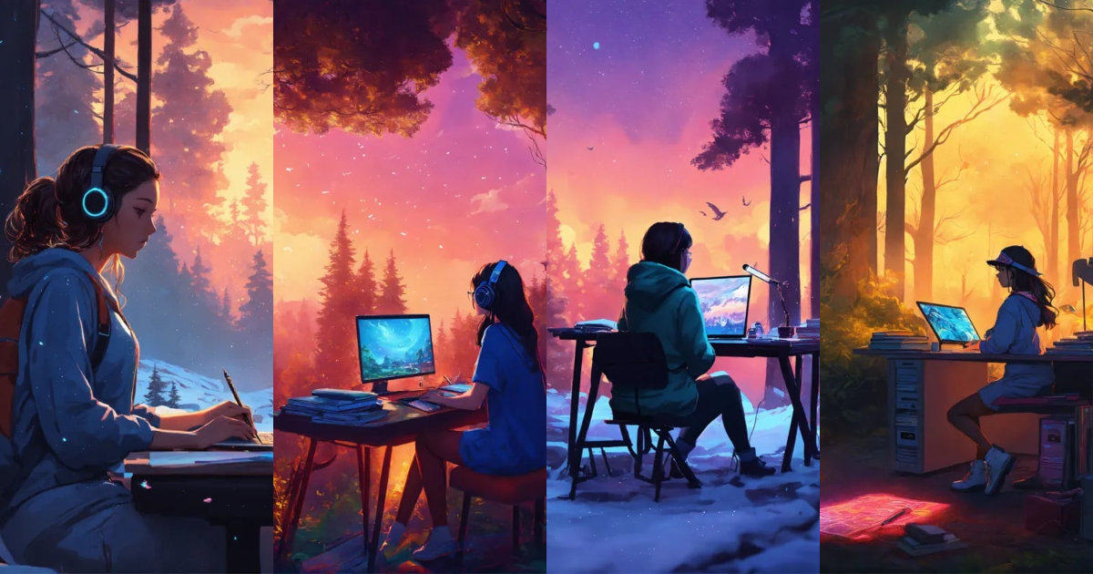 Lexica - Create a high resolution artwork of chillhop, Girl is studing ...
