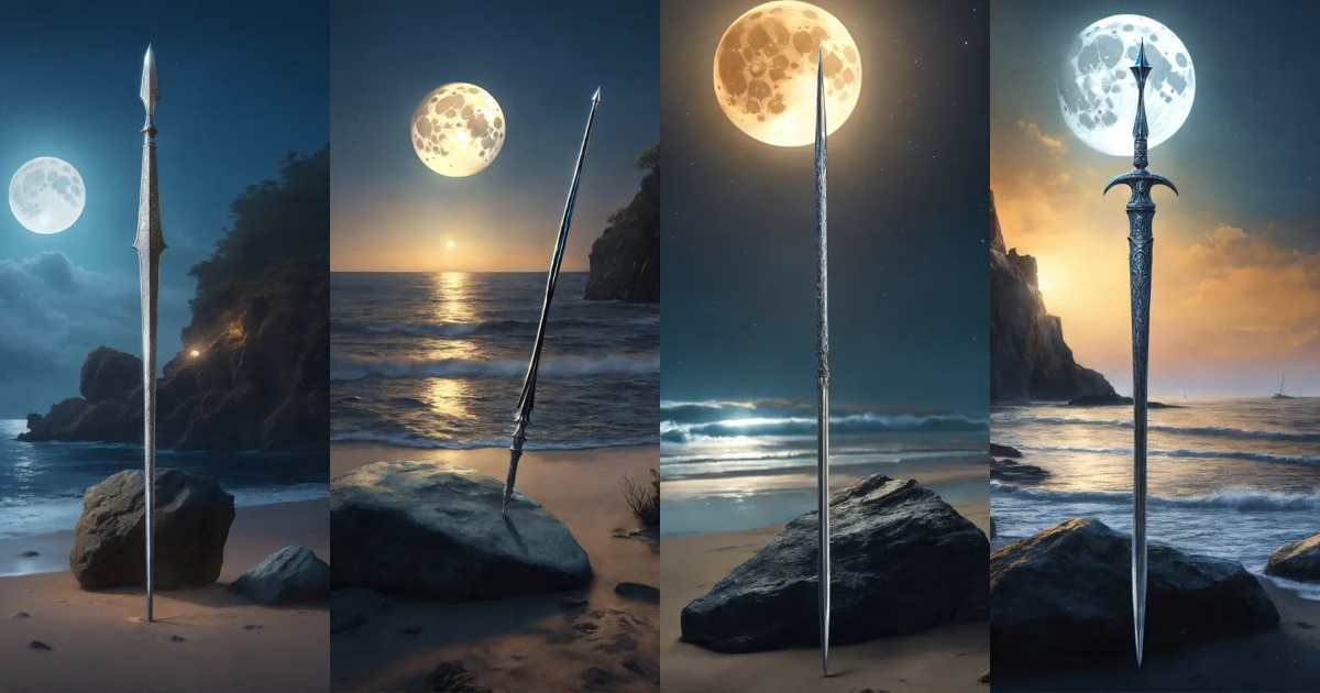 Lexica - 8k, picture of a long lunar-silver spear, very detailed, ultra ...