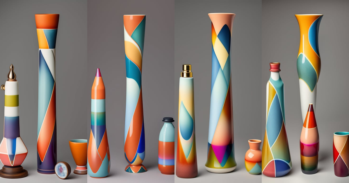Lexica - Beautiful ceramics studio photograph of a colorful geometric ...
