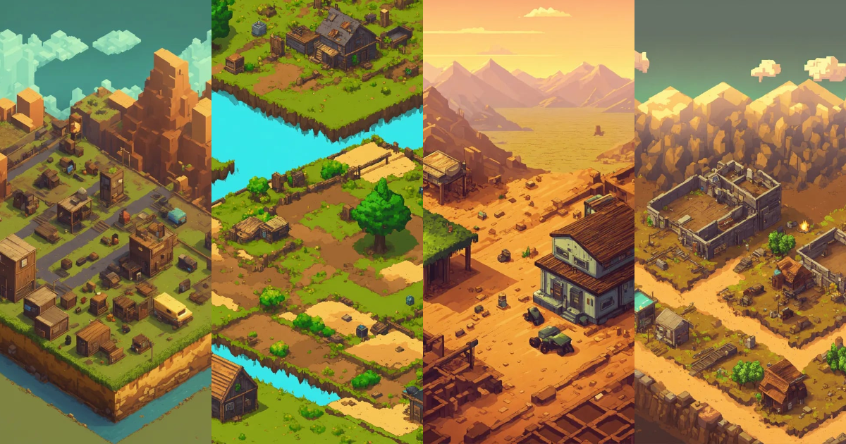 Lexica - 2d isometric Post apocalyptic empty plain landscape background ...