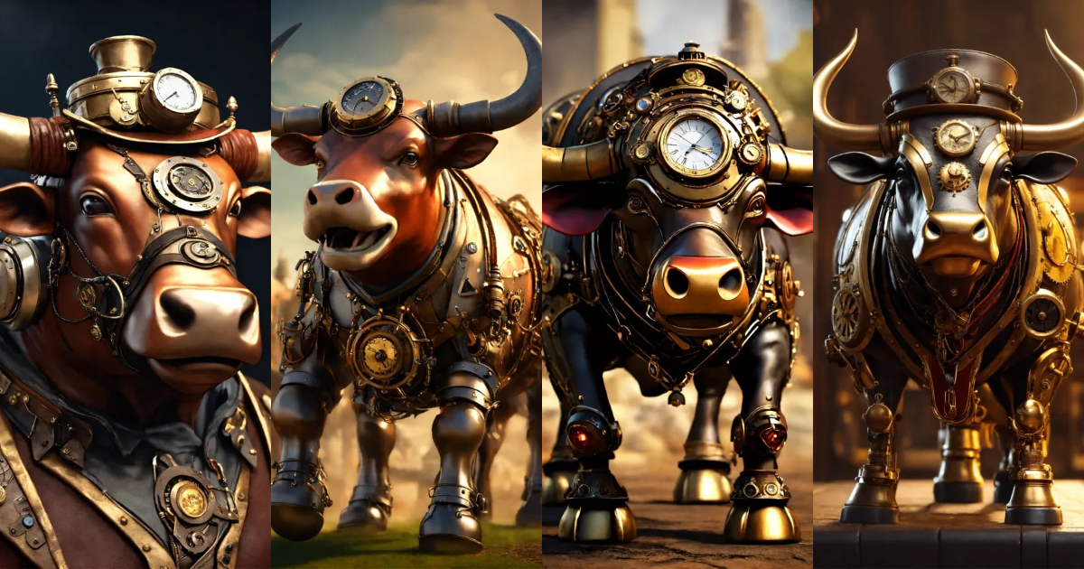 Lexica - Happy bull front, 8k, realistic, steampunk