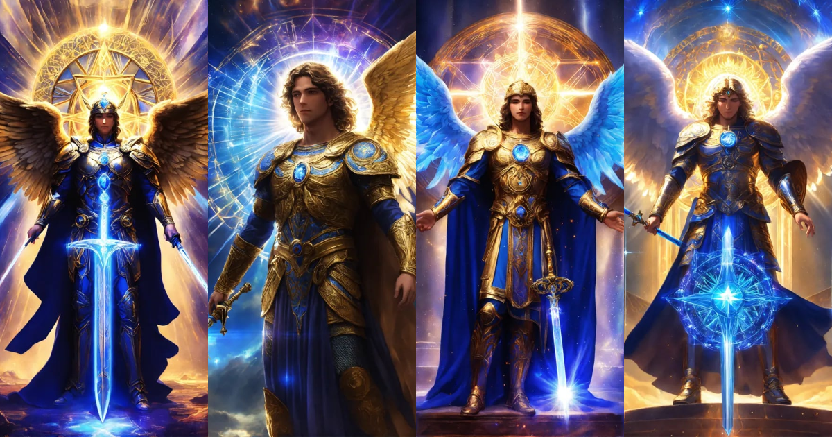 Lexica - Archangel Michael with real face, blue bumps of light, indigo ...