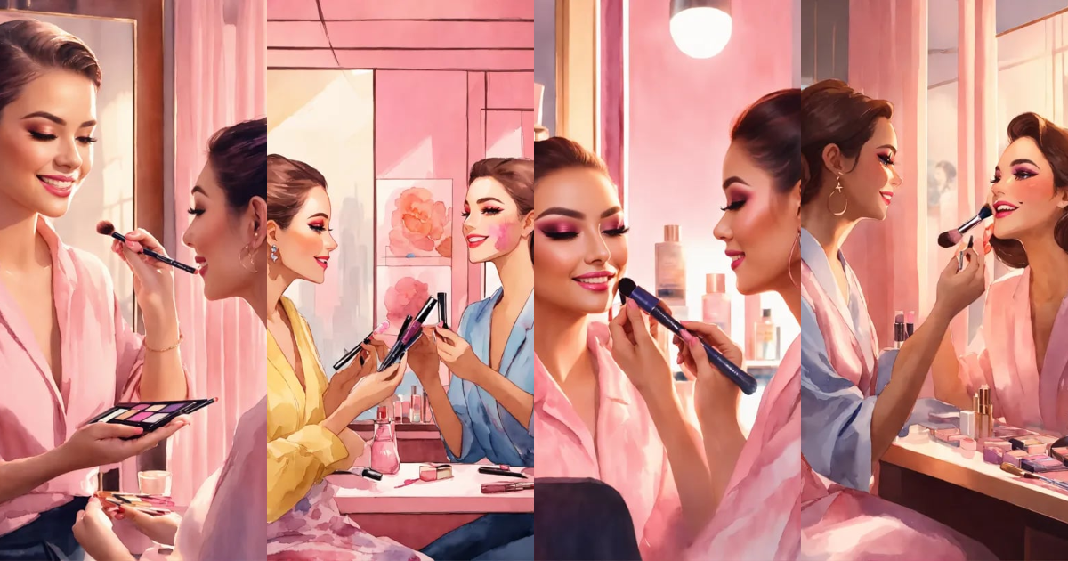 Lexica - A beautiful makeup artist puts on makeup a beautiful client ...