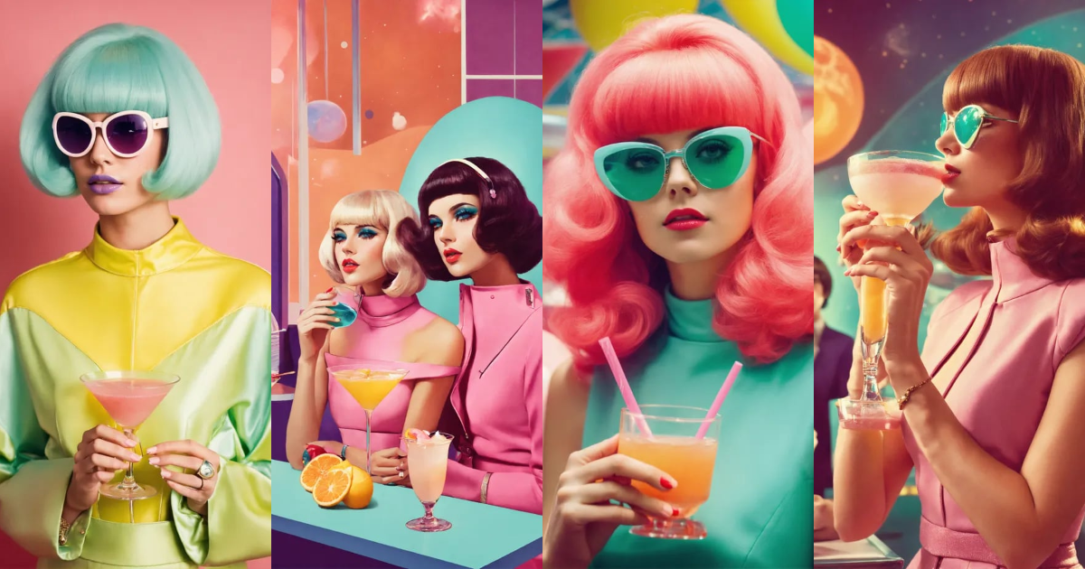 Lexica - Retro 60s, real people humanoide drinking cocktail , space age ...