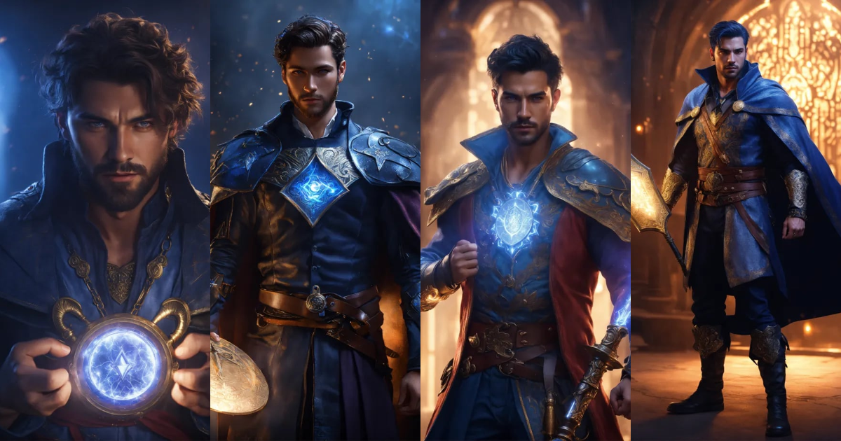 Lexica - A realistic full body portrait of a male magic user, indigo ...