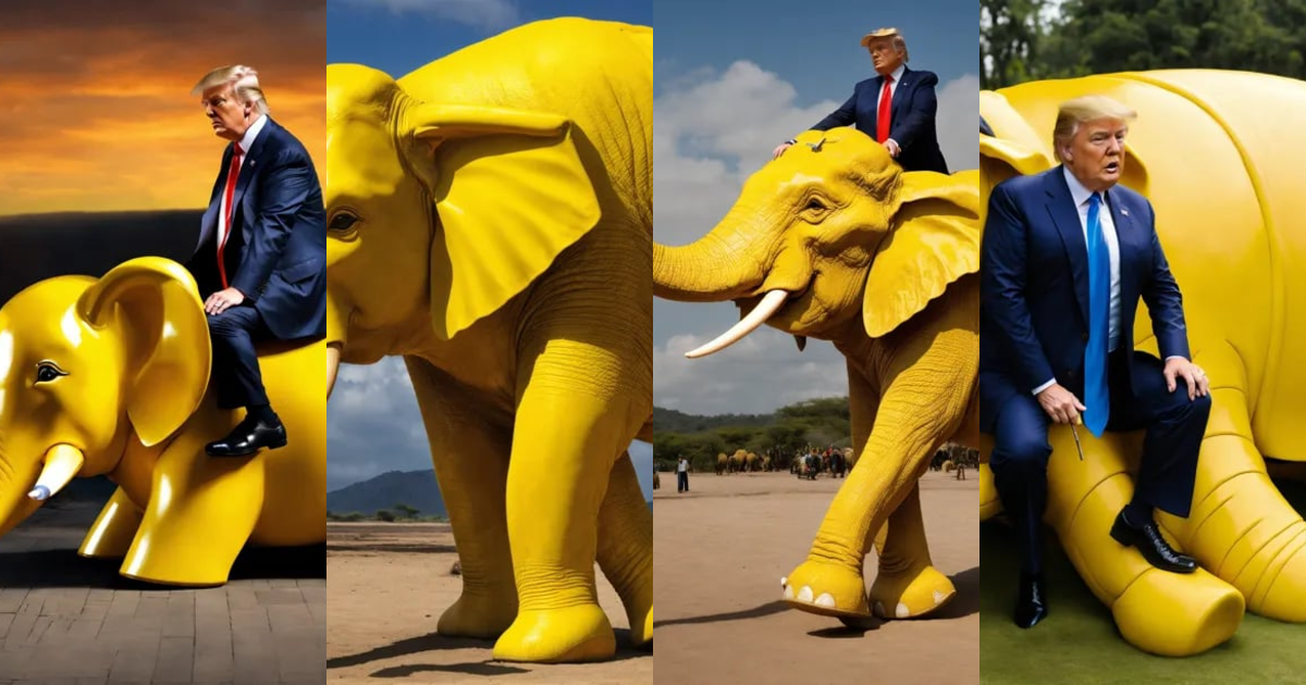 Lexica - Donal trump riding a yellow elephant
