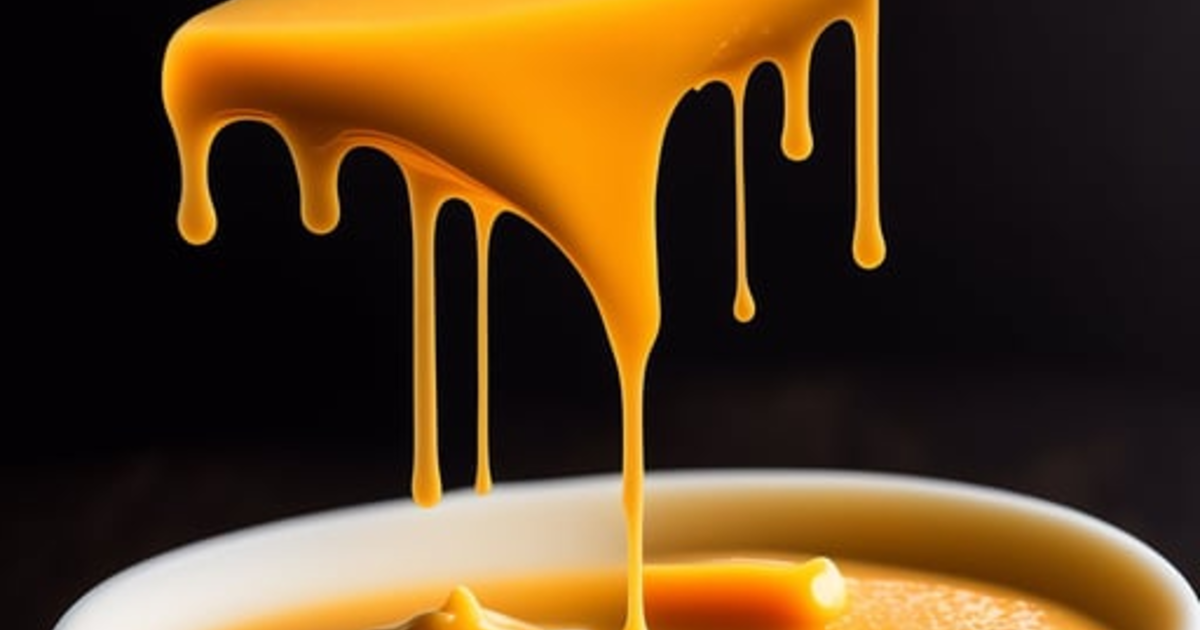 Lexica - Liquid cheddar cheese dripping on a black background