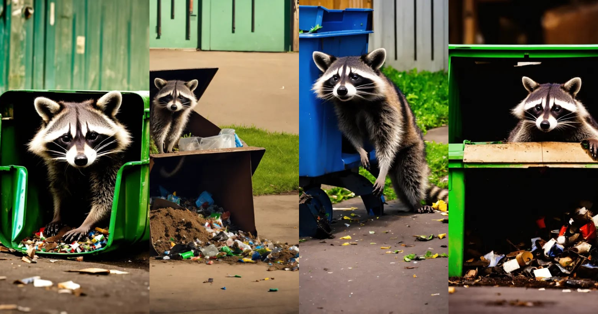 Lexica - A photograph of a raccoon digging through a recycling bin ...