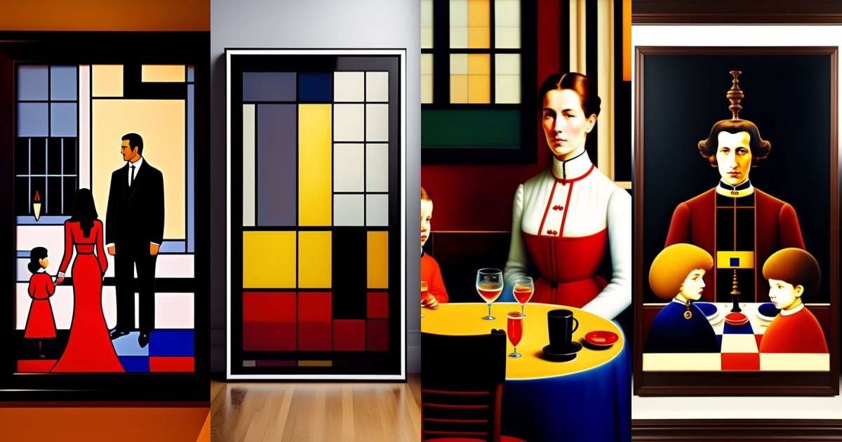 Lexica - A framed painting of piet mondrian about a family dinner