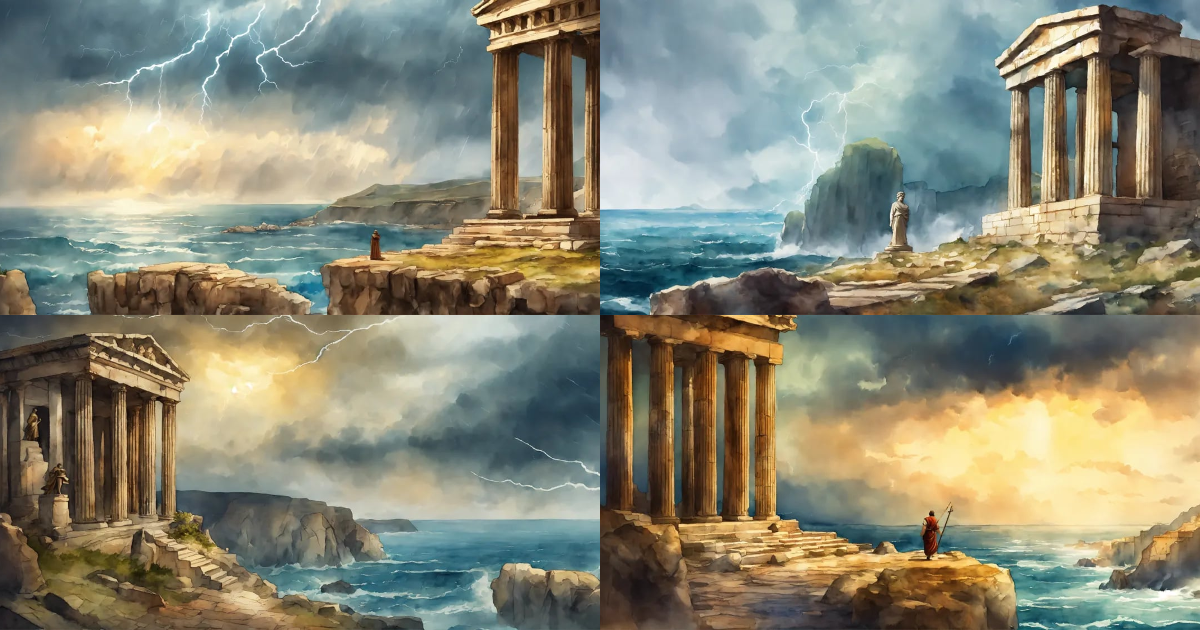 Lexica - Antique greek temple ruin with an old statue of a great hero ...